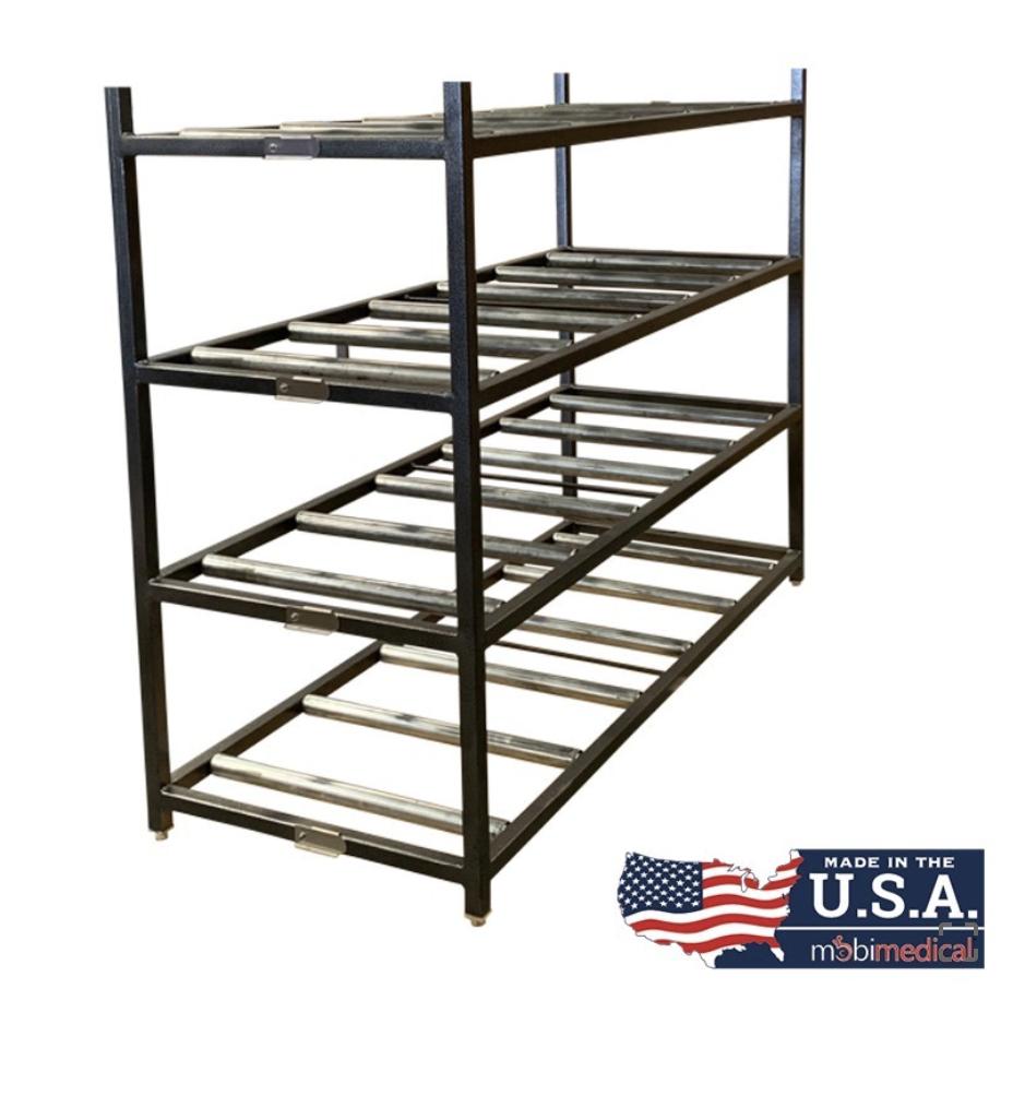 4 Tier MOBI End Loading Mortuary Roller Rack - Genelyn North America